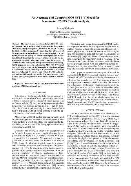 An Accurate And Compact Mosfet I V Model For Nanometer Cmos