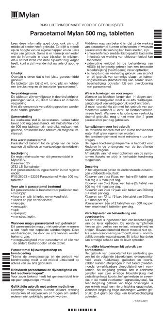 Paracetamol Mylan 500 mg, tabletten - Mylan BV