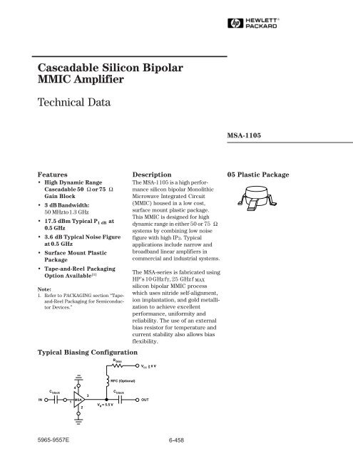 MSA-1105: Cascadable Silicon Bipolar MMIC Amplifier