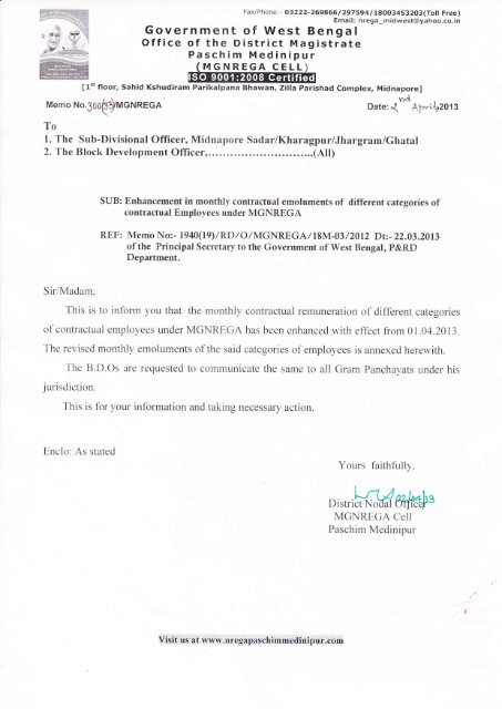 Enhancement in monthly contractual emoluments of different ...