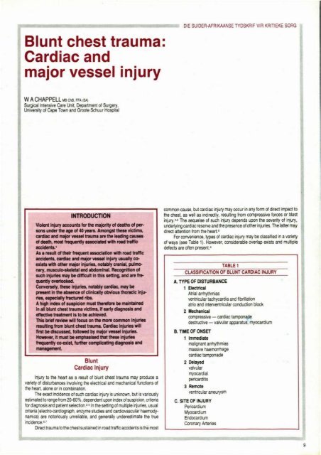Blunt chest trauma: Cardiac and major vessel injury