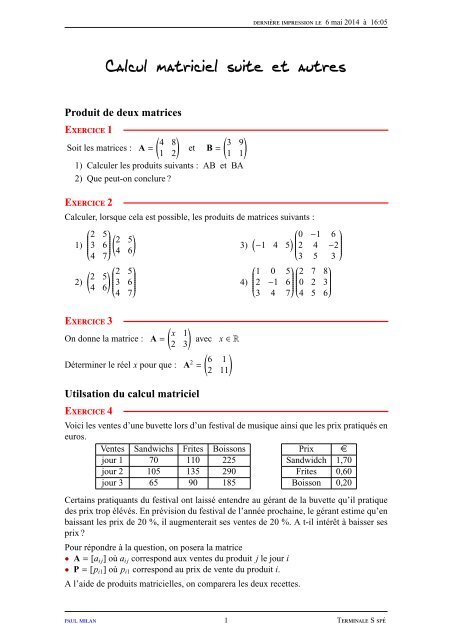 exercices matrices et suites