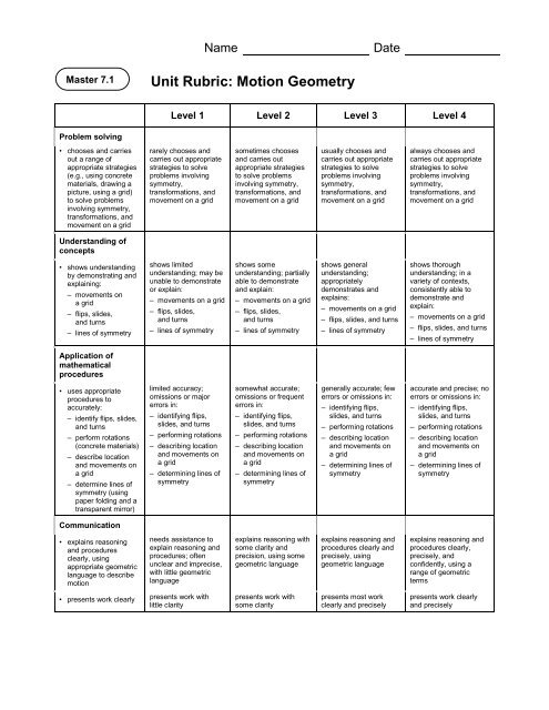 Geometry Town Rubric