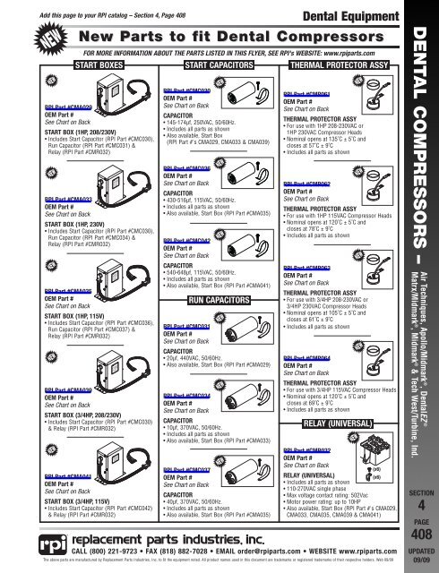 Dental air compressors - Replacement Parts Industries