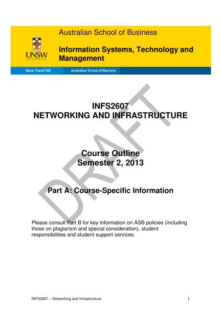 INFS2607 NETWORKING AND INFRASTRUCTURE Course Outline ...