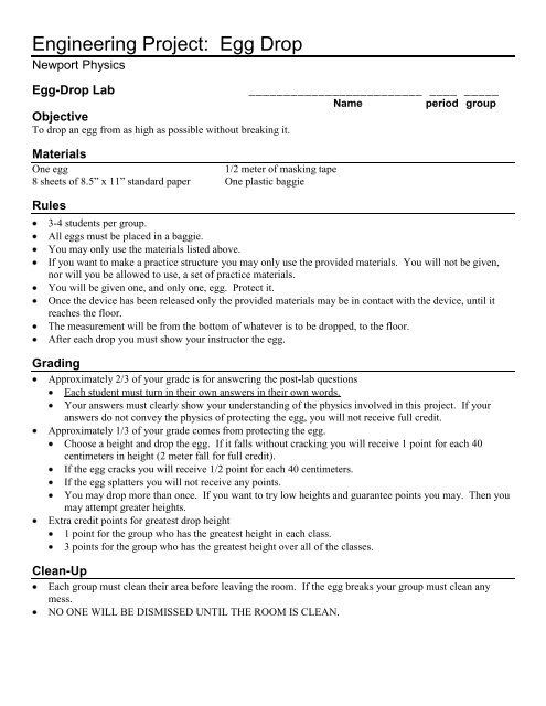 Engineering Project: Egg Drop