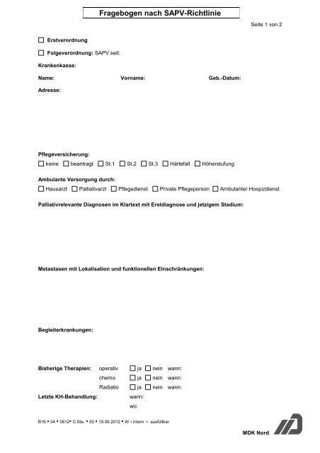 Fragebogen Mdk Depression