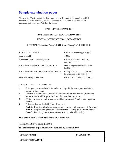 Sample examination paper