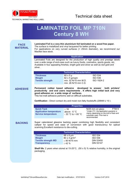 Technical Data Sheet Mactac