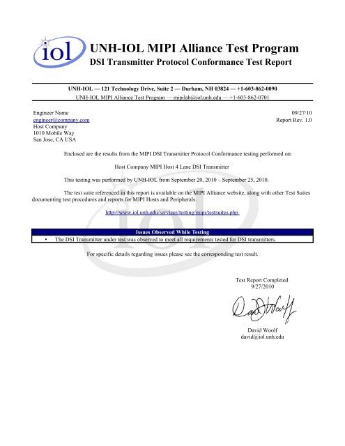 UNH-IOL MIPI Alliance Test Program DSI Transmitter Protocol ...