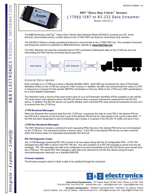HDVDS-S - HDV Heavy Duty Vehicle Streamer - Datasheet