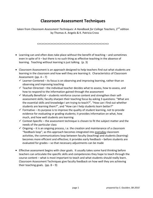using!Classroom!!! !!!Assessment!Techniques!!! using!Classroom!!! !!!Assessment!Techniques!!!