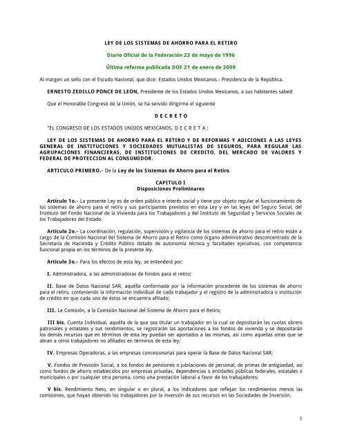 Ley De Los Sistemas De Ahorro Para El Retiro Orden JurÃdico