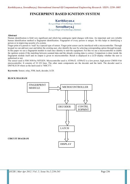 FINGERPRINT BASED IGNITION SYSTEM - ijcer