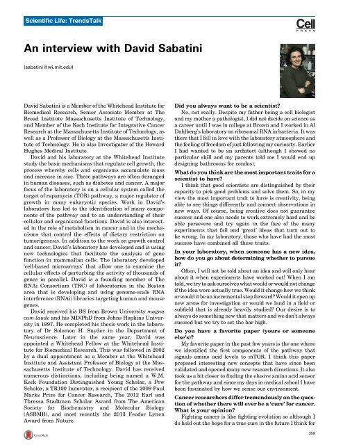 An interview with David Sabatini - Sabatini lab - MIT