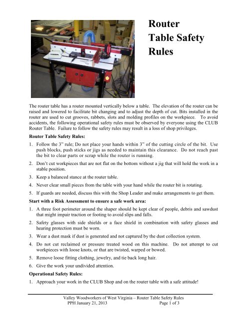 Router Table Safety Rules - Valley Woodworkers