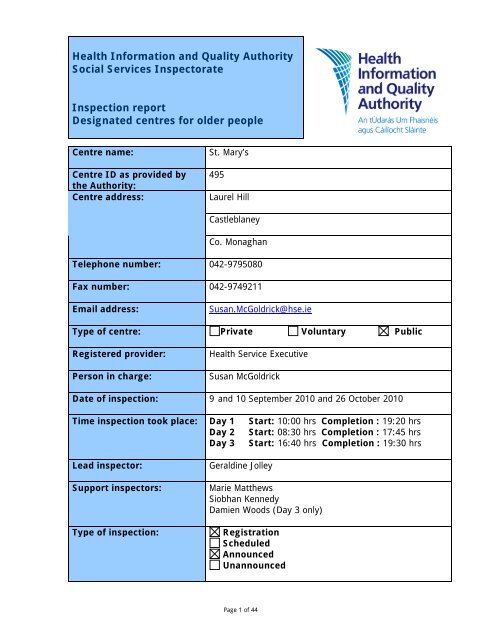 St Mary's, 495, nursing home inspection report 9 - hiqa.ie