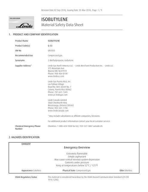 ISOBUTYLENE - (MSDS) - Linde Gases