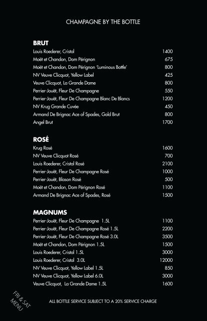 moon champagne menu - Sheets VIP