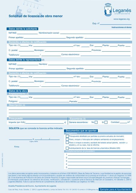 Solicitud Licencia Obra Menor - Ayuntamiento de LeganÃ©s