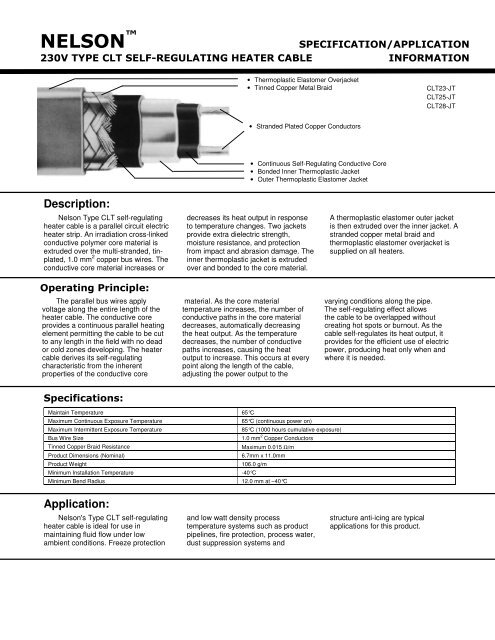 230V Type CLT Self-Regulating Heater Cable - Temp-Press Inc