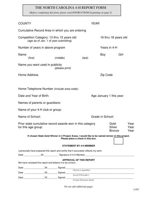 Cumulative Record Form - Orange County Center