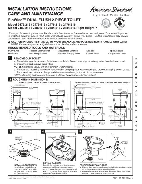 Installation Instructions - American Standard