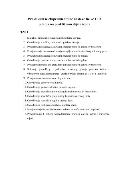 Praktikum iz eksperimentalne nastave fizike 1 i 2 pitanja na ...