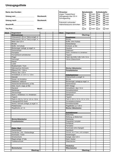 Umzugsliste - Download