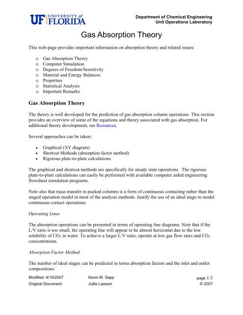 Gas Absorption Theory - Chemical Engineering
