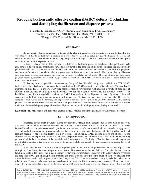 Reducing bottom anti-reflective coating (BARC ... - Brewer Science