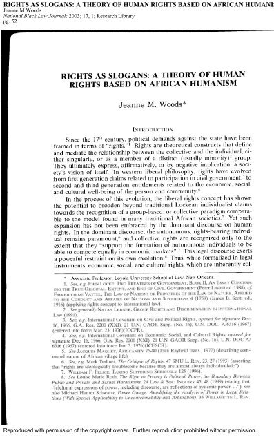 A Theory Of Human Rights Based On African Humanism