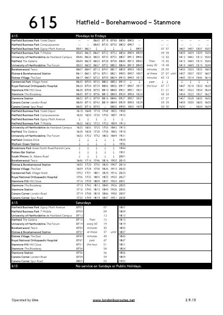 615 Hatfield â Borehamwood â Stanmore - London Bus Routes