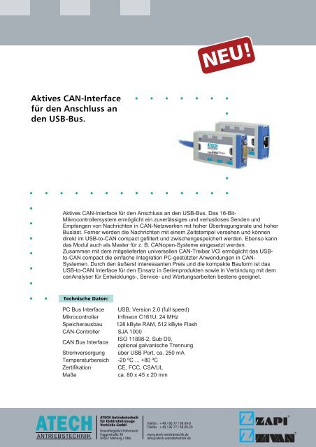 Aktives CAN-Interface für den Anschluss an den USB-Bus.