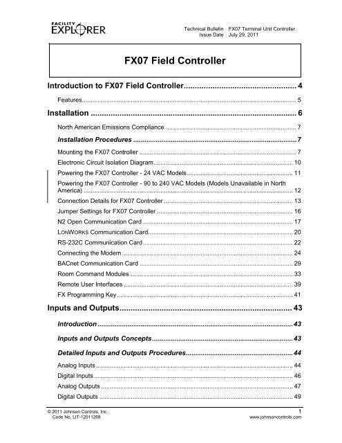 FX07 Field Controller Technical Bulletin - Johnson Controls ...