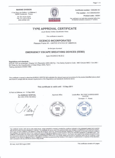 Ocenco M-20.2 SOLAS Type Approval Certificate - Safety Marine