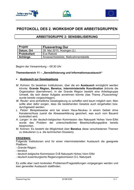 PROTOKOLL DES 2. WORKSHOP DER ARBEITSGRUPPEN