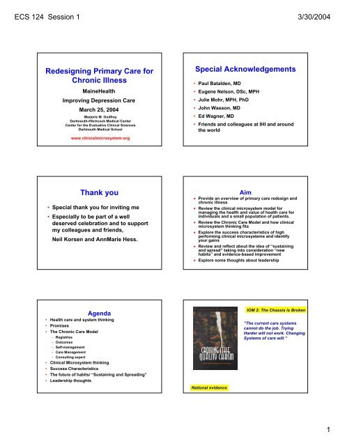 Redesigning Primary Care for Chronic Illness - Clinical Microsystems
