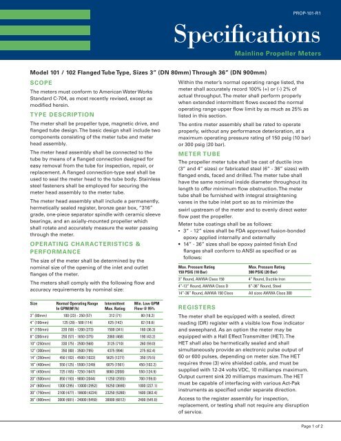 3 - 36" Mainline Propeller Meter Specifications (PROP-101) - Sensus
