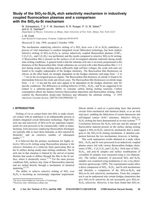 Study of the SiO2-to-Si3N4 etch selectivity mechanism in inductively ...