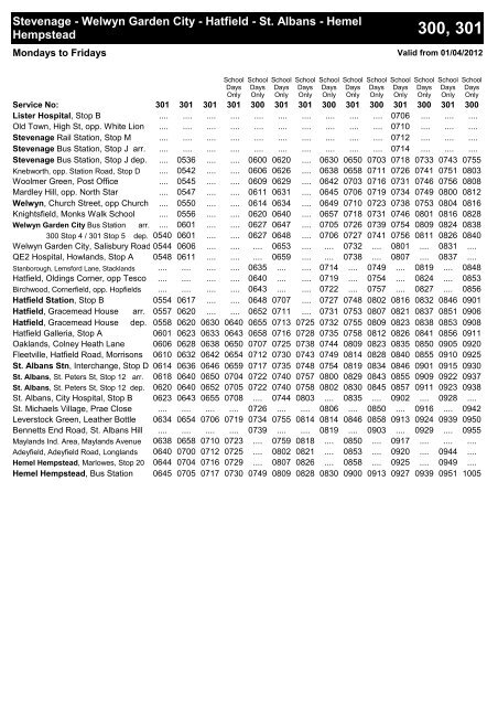 301 Bus Timetable Hatfield To Welwyn Garden City | Fasci Garden