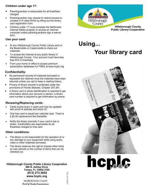 Using Your...Library Card - Hillsborough County Public Library ...
