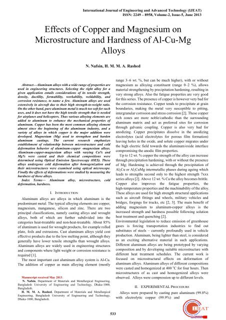 Effects of Copper and Magnesium on Microstructure and Mechanical ...