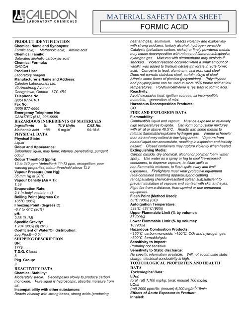 MATERIAL SAFETY DATA SHEET FORMIC ACID