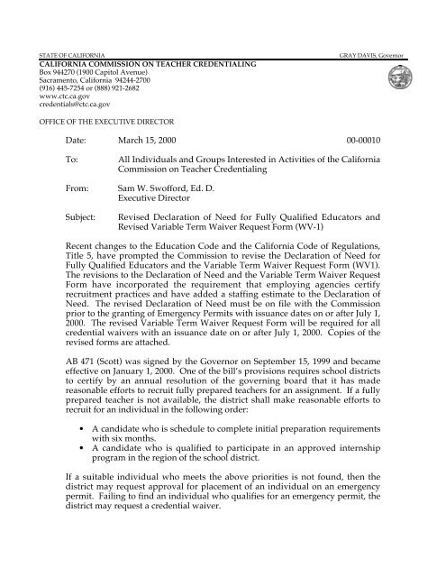 00-0010 - Commission on Teacher Credentialing - State of California