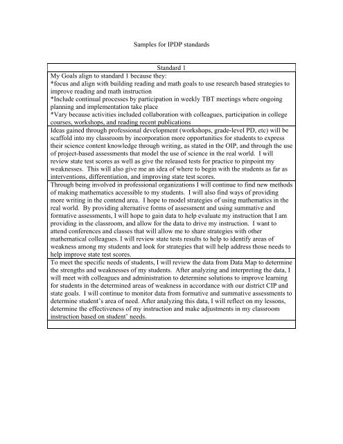 Sample IPDP Standards Goals