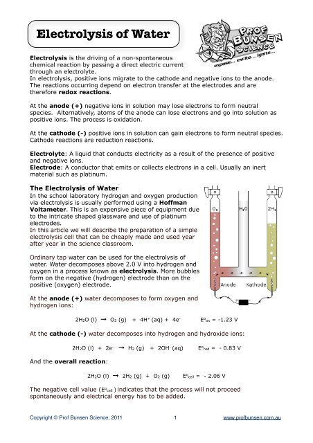 Electrolysis of Water - Prof Bunsen