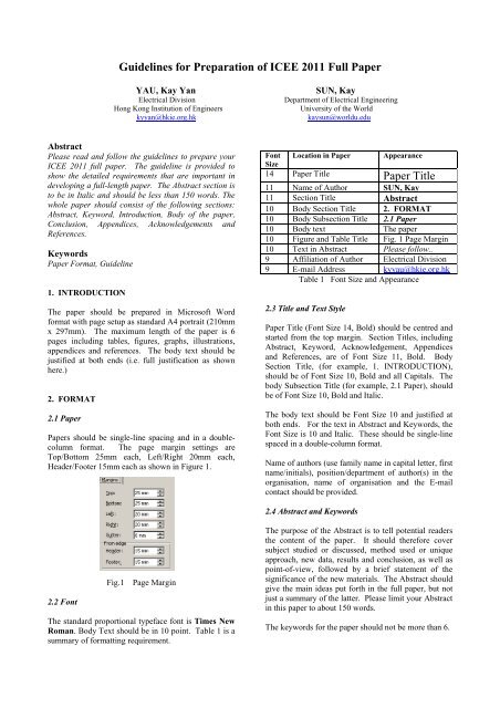 Guidelines for Preparation of ICEE 2011 Full Paper Paper Title