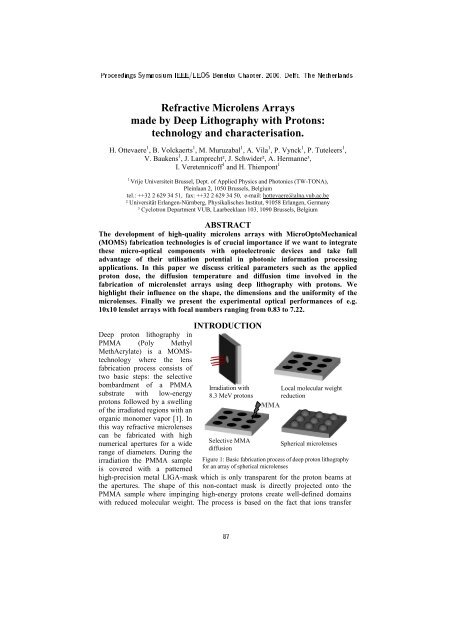 Refractive Microlens Arrays made by Deep Lithography with Protons ...