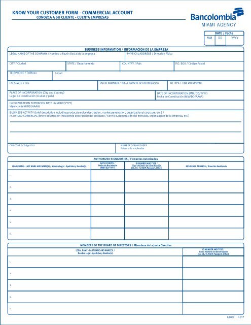 KNOW YOUR CUSTOMER FORM - COMMERCIAL ACCOUNT